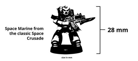 What scale were Space Crusade miniatures in 'mm'? | Sizes